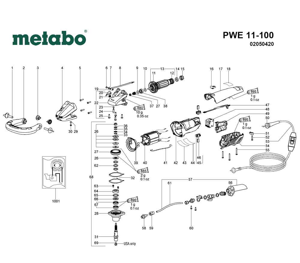 Buy Metabo PWE11-100-(02050420) Replacement Tool Parts | Metabo PWE11 ...